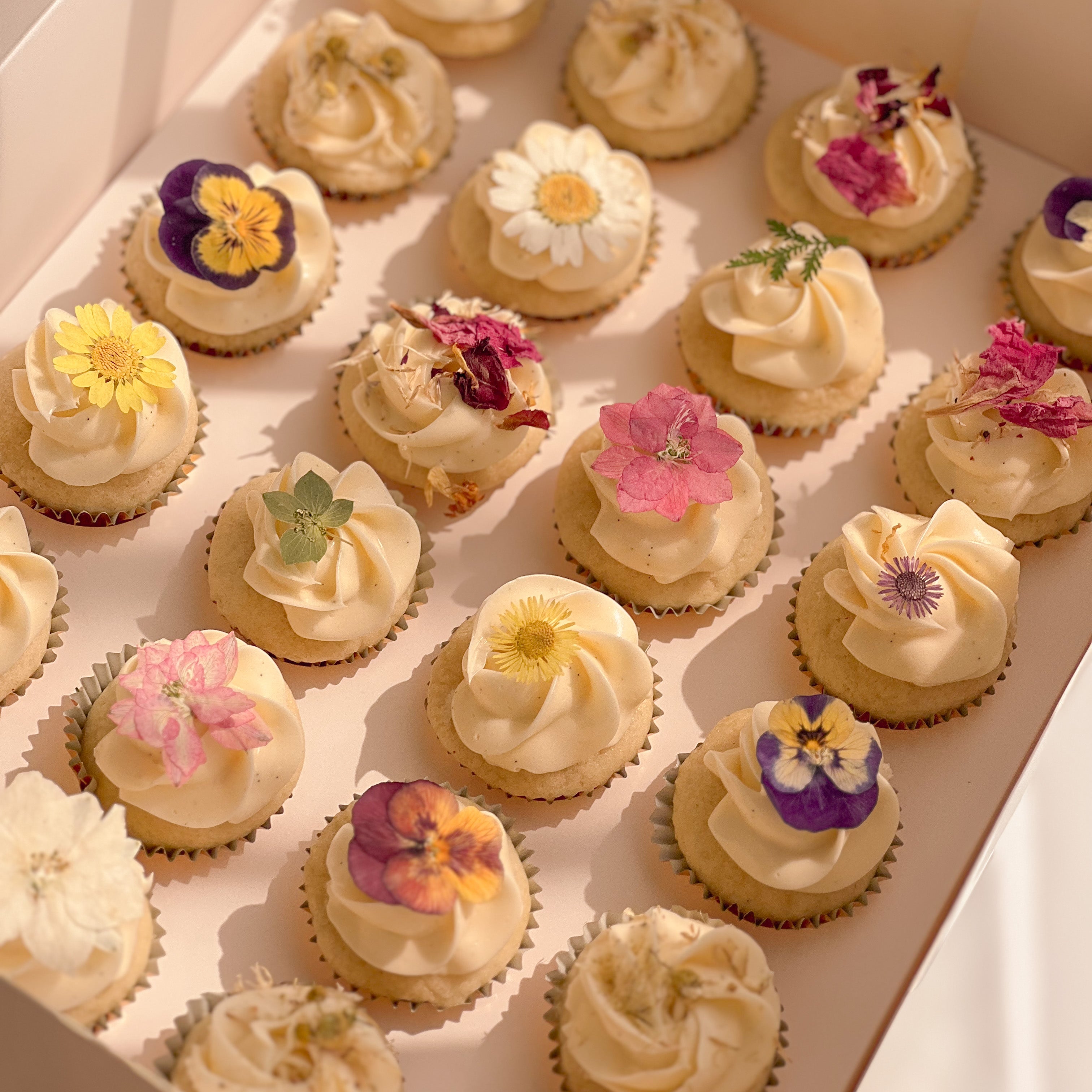 Mini Cupcakes, Pressed Flowers – Shop Wild Rose Cakes