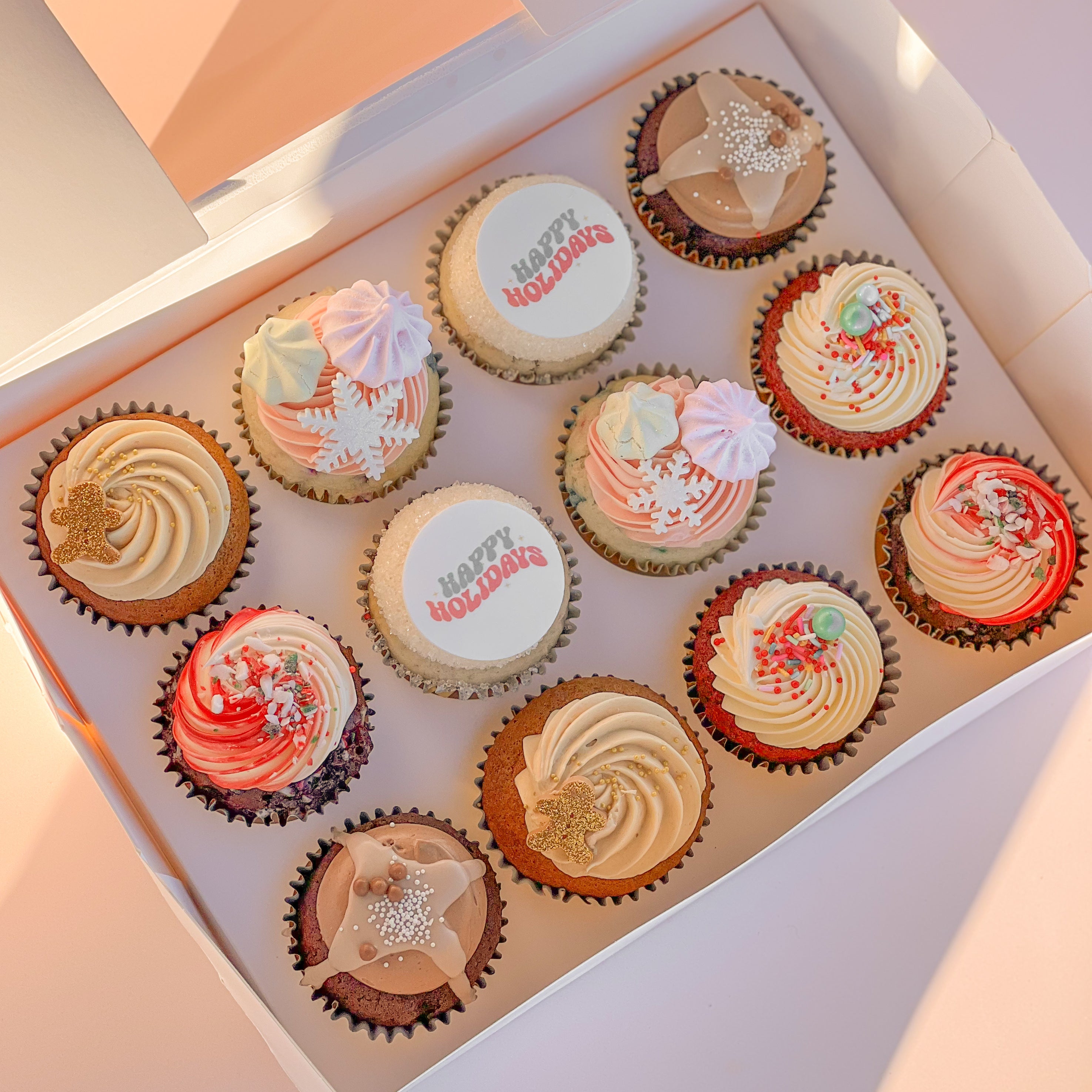 Happy Holidays Assorted Cupcake Box – Shop Wild Rose Cakes